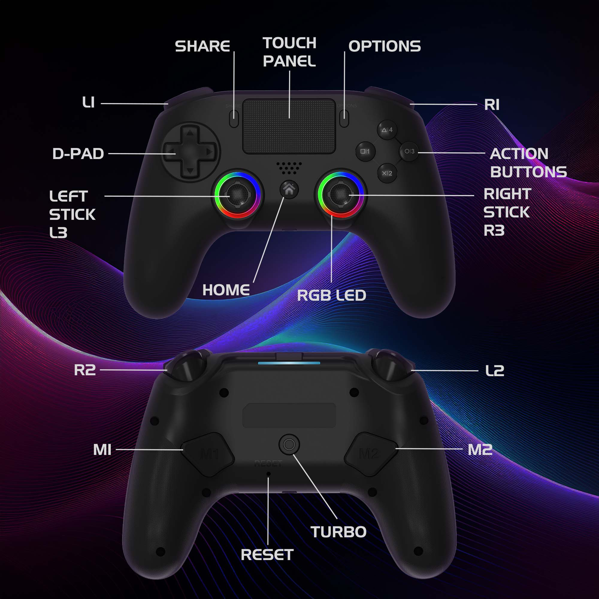 Subsonic Wireless Led Controller Black for PS5 | Datafox e-pood